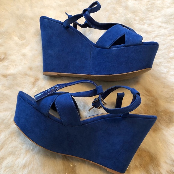 Forever 21 | Shoes | Forever 2 Blue Suede Platform Heels | Poshmark